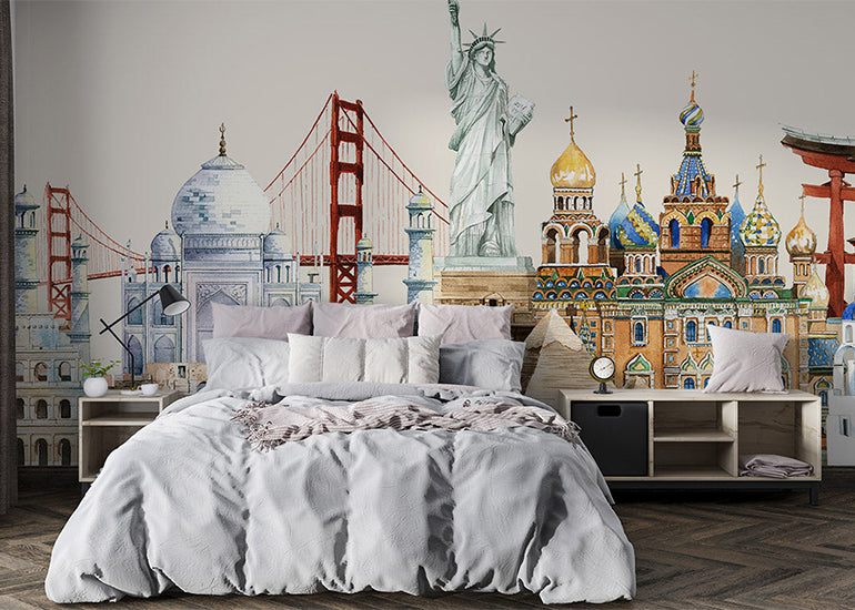 Landmarks Cityscapes Wall Murals | Building Wallpaper Mural for Room ...