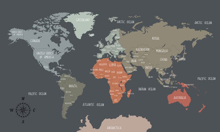 Modern World Map Mural Wallpaper | Ever Wallpaper – Everwallpaper