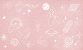 Pink Celestial Space Illustrated Mural Wallpaper | Ever Wallpaper