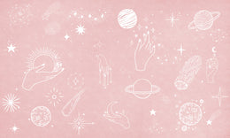 Pink Celestial Space Illustrated Mural Wallpaper | Ever Wallpaper
