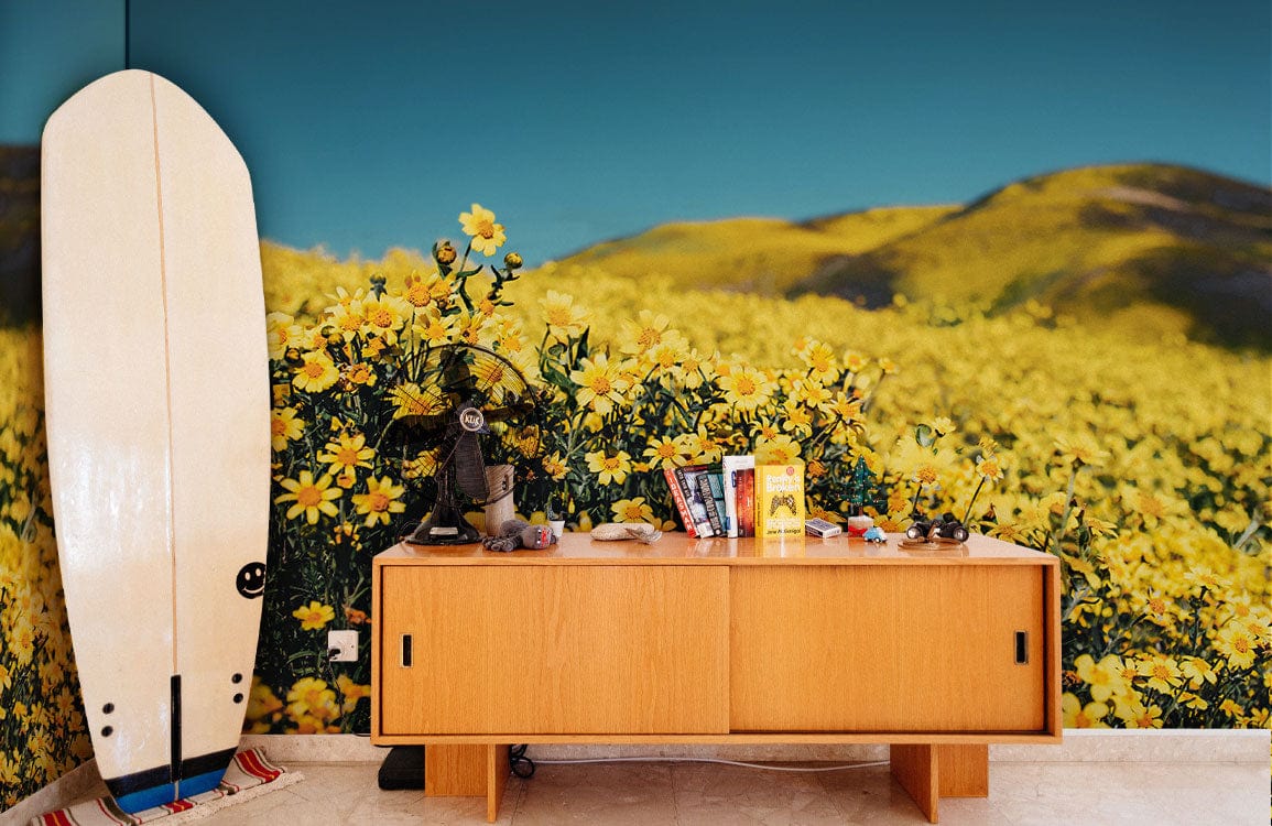 Sunny Yellow Floral Landscape Mural Wallpaper | Ever Wallpaper ...