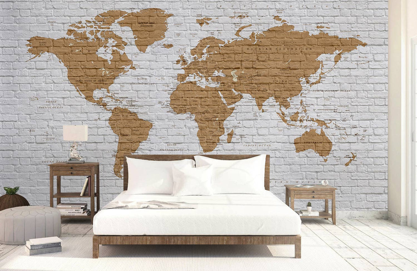 World Map Brick Wall Wallpaper | Ever Wallpaper – Everwallpaper