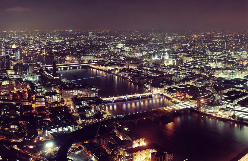 Panoramic Cityscape Night View Mural Wallpaper | Ever Wallpaper ...