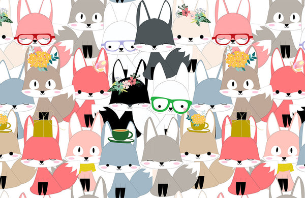 Colorful Whimsical Animal Pattern Wallpaper Mural | Ever Wallpaper ...