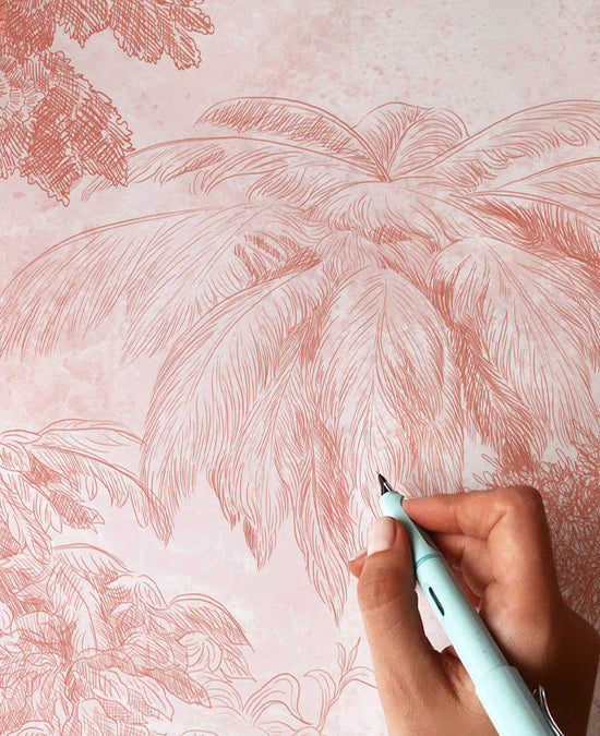 Vintage Tropical Peach Jungle Forest Mural Wallpaper | Ever Wallpaper