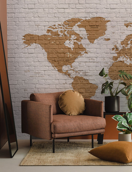 World Map Brick Wall Wallpaper | Ever Wallpaper