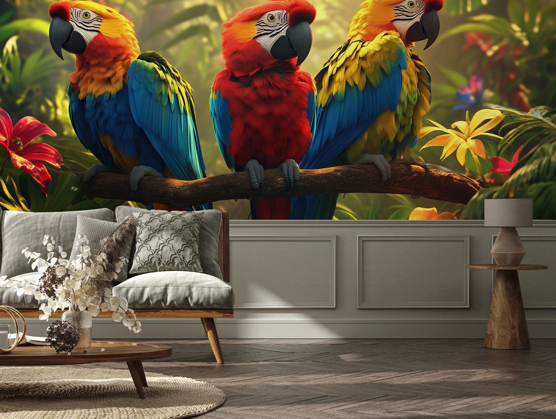 Tropical Parrot Harmony Mural Wallpaper | Ever Wallpaper UK – Everwallpaper
