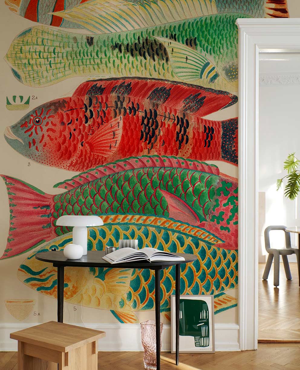 Colorful Tropical Fish Illustration Mural Wallpaper | Ever Wallpaper ...