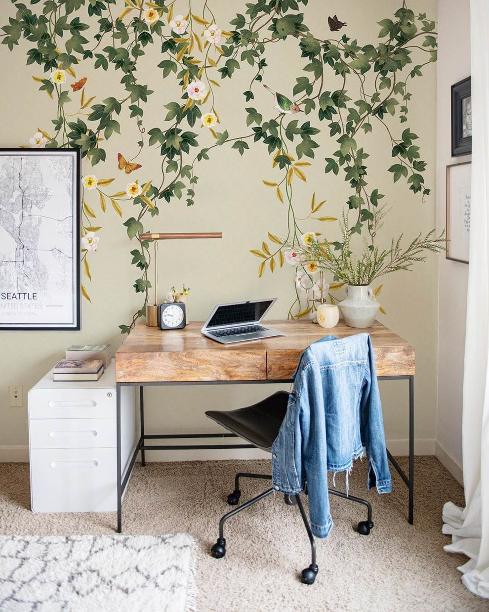 Turquoise Weeping Blooming Vines Wall Mural | Ever Wallpaper ...