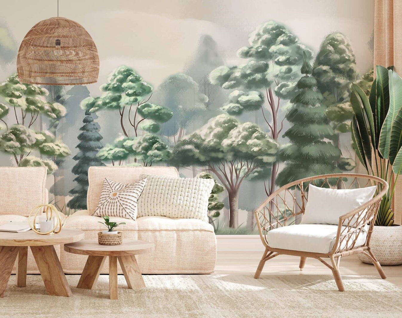 Misty Green Forest Landscape Wall Mural | Ever Wallpaper – Everwallpaper