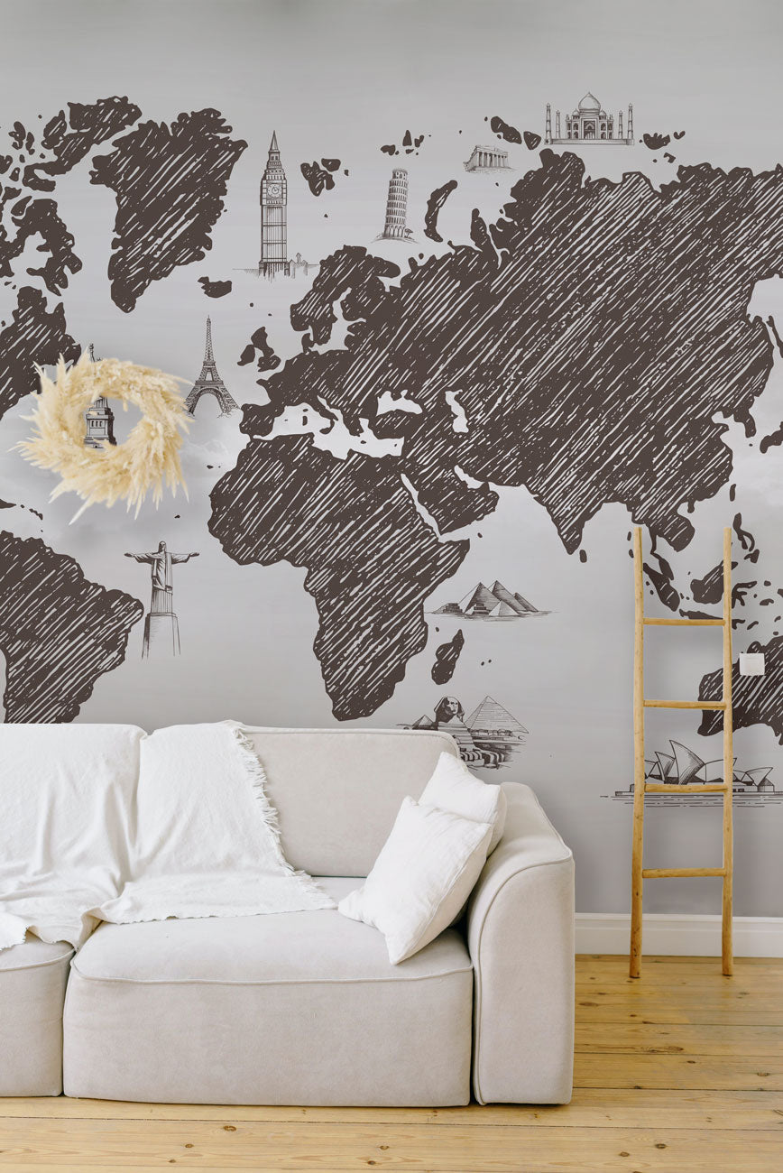 World Sketch Map Wallpaper Art | Ever Wallpaper – Everwallpaper