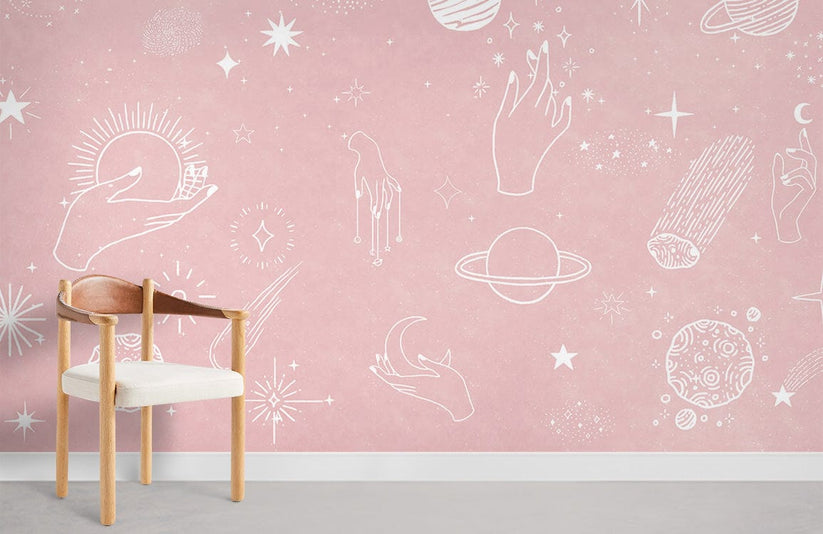 Pink Celestial Space Illustrated Mural Wallpaper | Ever Wallpaper ...