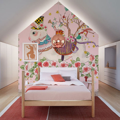 Whimsical Rabbit Floral Kids Mural Wallpaper | Ever Wallpaper ...