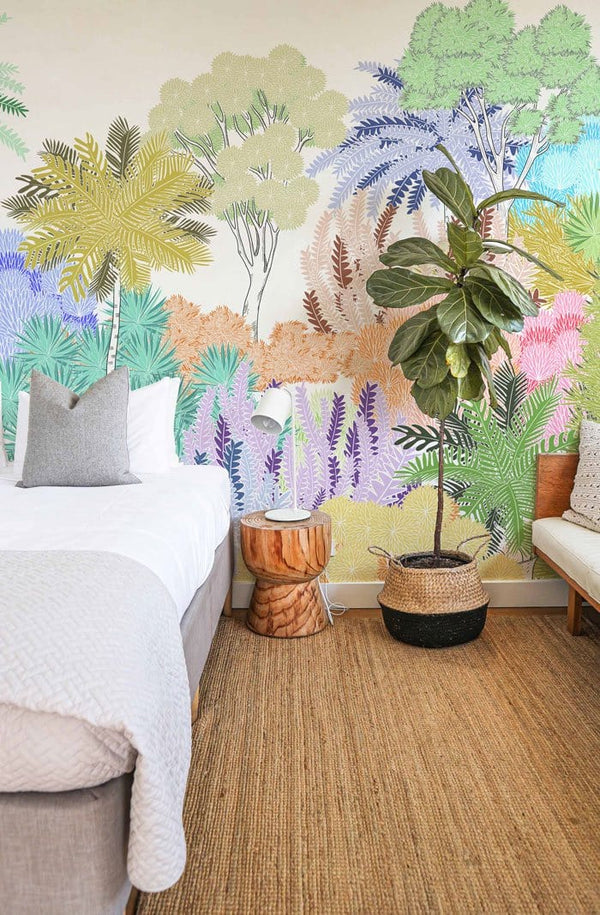 Colorful Tropical Botanical Vintage Mural Wallpaper | Ever Wallpaper ...