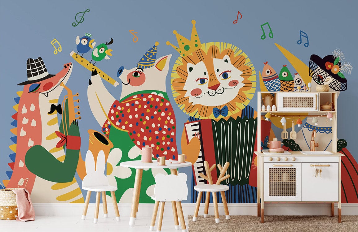 Whimsical Animal Musicians Blue Mural Wallpaper | Ever Wallpaper ...