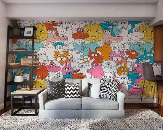 Colorful Whimsical Animal Cartoon Mural Wallpaper | Ever Wallpaper