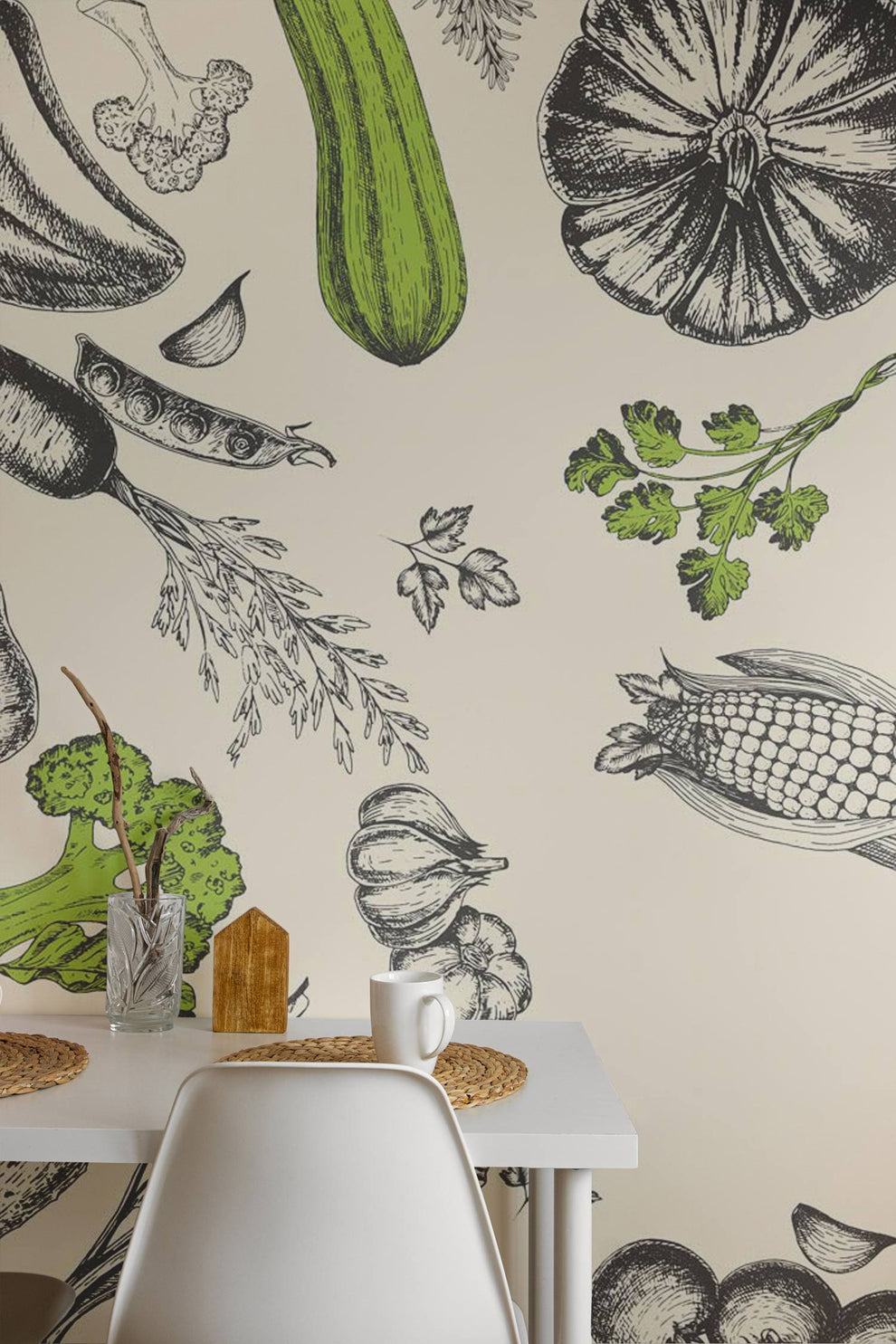 Botanical Vegetable Kitchen Mural Wallpaper | Ever Wallpaper ...