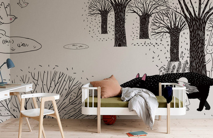 Whimsical Forest Animal Love Wallpaper Mural | Ever Wallpaper ...