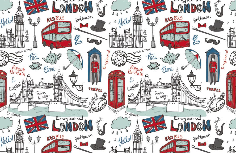Whimsical London Themed Mural Wallpaper | Ever Wallpaper – Everwallpaper