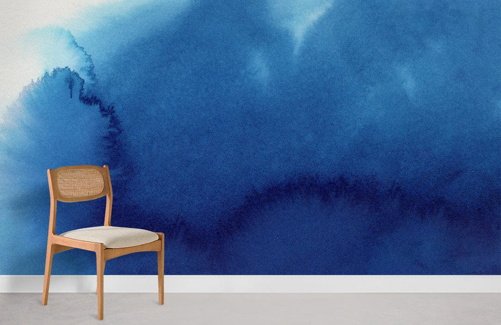 Abstract Watercolor Blue Wave Mural Wallpaper | Ever Wallpaper ...