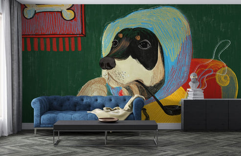 Colorful Funky Dog Illustration Mural Wallpaper | Ever Wallpaper ...