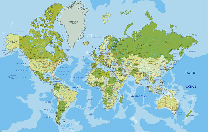 Educational Ocean World Map Mural Wallpaper | Ever Wallpaper ...