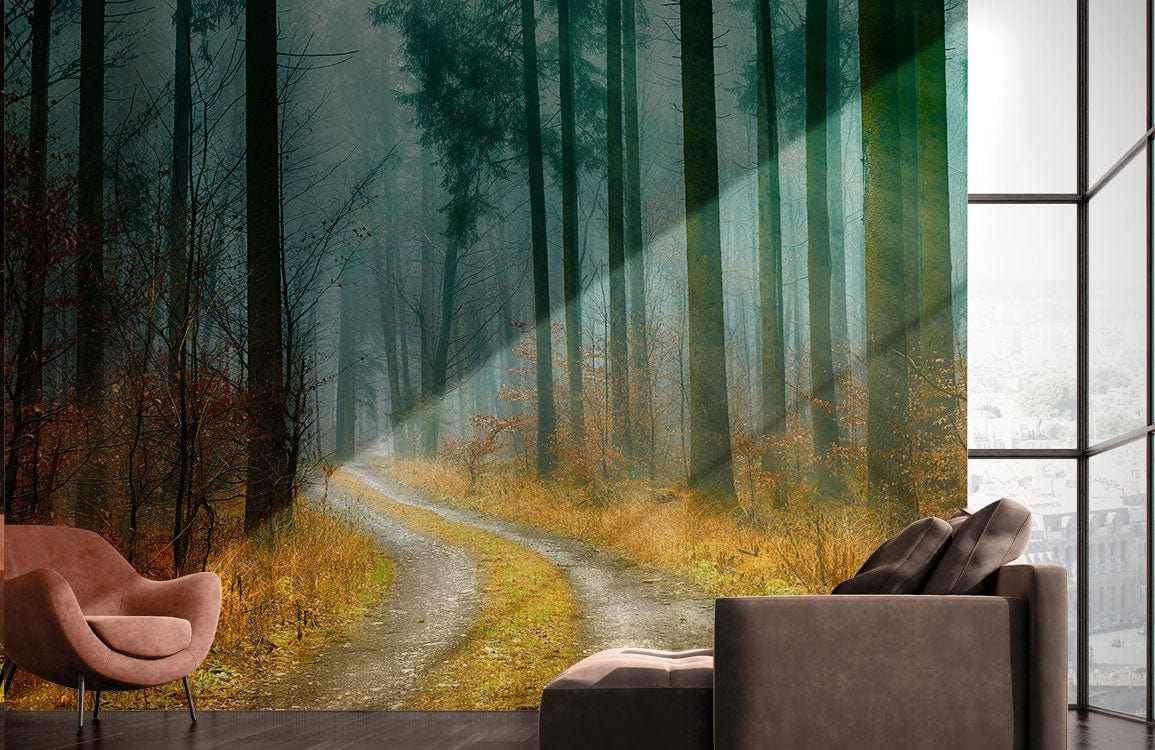 Misty Forest Path Landscape Mural Wallpaper | Ever Wallpaper ...