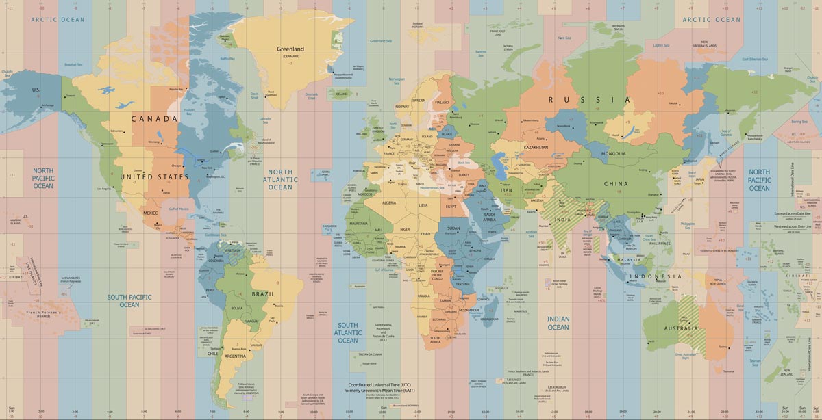 Modern Colorful World Time Zone Map Wallpaper | Ever Wallpaper