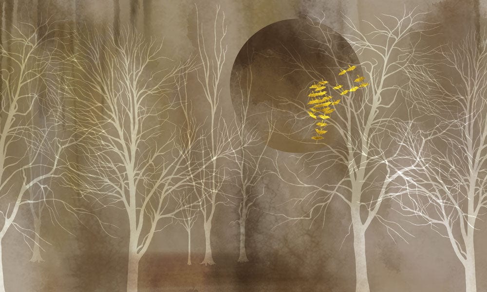 Mystic Forest Gold Leaf Mural Wallpaper | Ever Wallpaper – Everwallpaper