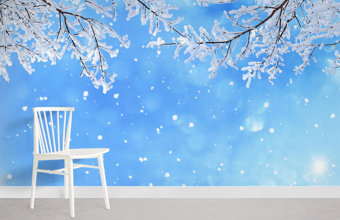 Winter Snowfall Blue Sky Mural Wallpaper | Ever Wallpaper – Everwallpaper