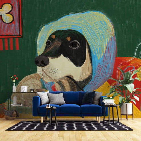 Colorful Funky Dog Illustration Mural Wallpaper | Ever Wallpaper ...
