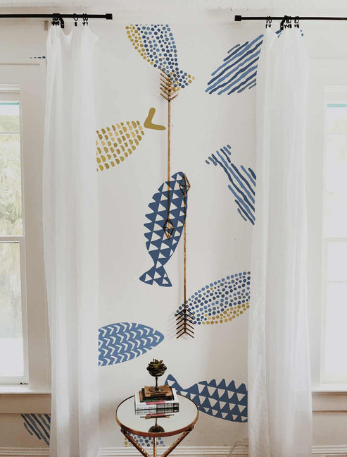 Nautical Blue Fish Pattern Wallpaper Mural | Ever Wallpaper – Everwallpaper