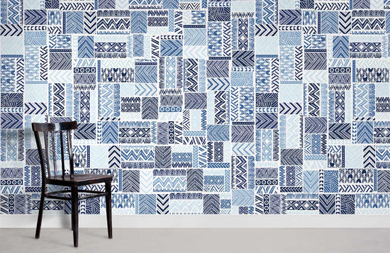Modern Geometric Blue Patterned Mural Wallpaper | Ever Wallpaper ...