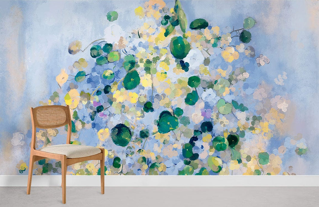 Premium Blue Floral Peel and Stick Mural Wallpaper – Everwallpaper