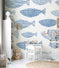 Nautical Blue Fish Pattern Mural Wallpaper | Ever Wallpaper