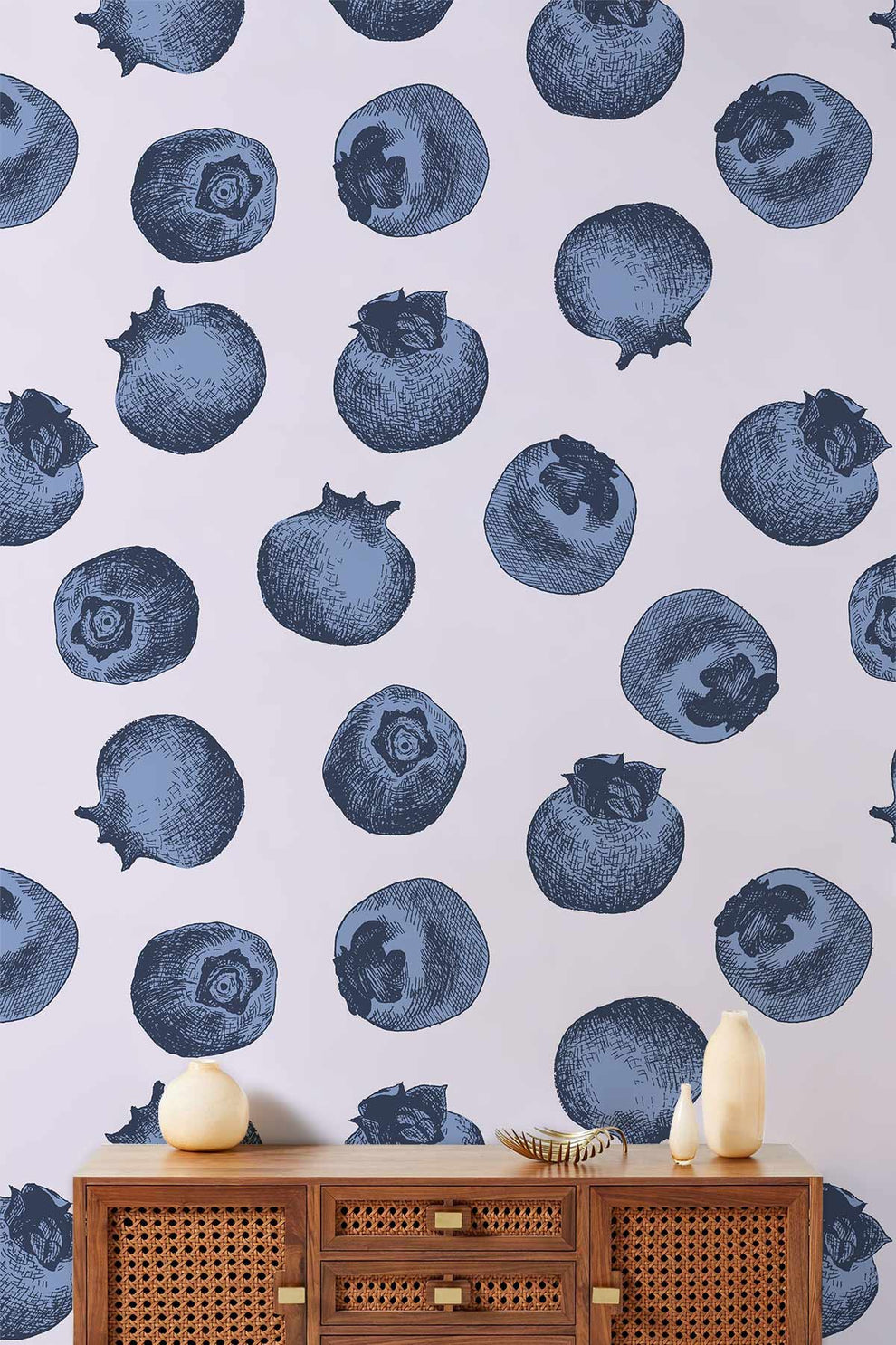 Blue Berry Pattern Pink Mural Wallpaper | Ever Wallpaper – Everwallpaper