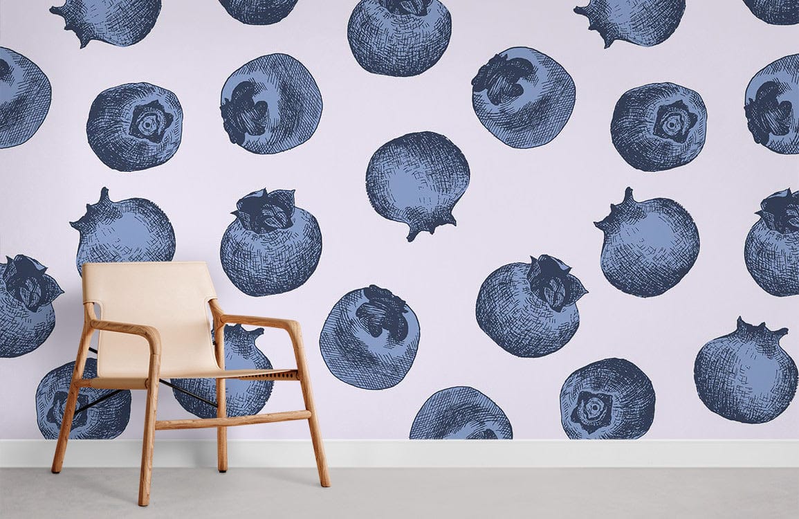Blue Berry Pattern Pink Mural Wallpaper | Ever Wallpaper – Everwallpaper