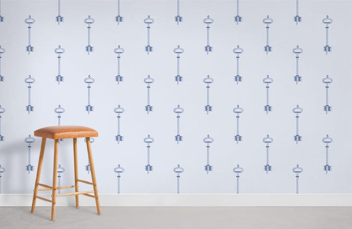 Vintage Key Pattern Blue Mural Wallpaper | Ever Wallpaper – Everwallpaper