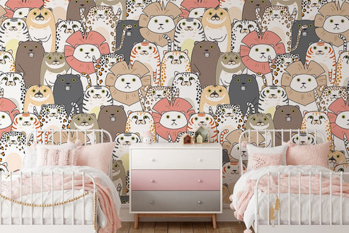 Whimsical Cat Cartoon Pattern Mural Wallpaper | Ever Wallpaper ...