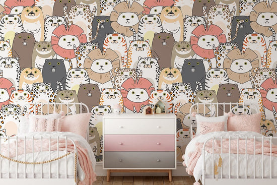 Whimsical Cat Cartoon Pattern Mural Wallpaper | Ever Wallpaper