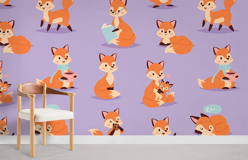 Playful Orange Foxes Kids Mural Wallpaper | Ever Wallpaper – Everwallpaper