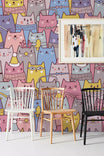 Colorful Cat Cartoon Bedroom Mural Wallpaper | Ever Wallpaper ...