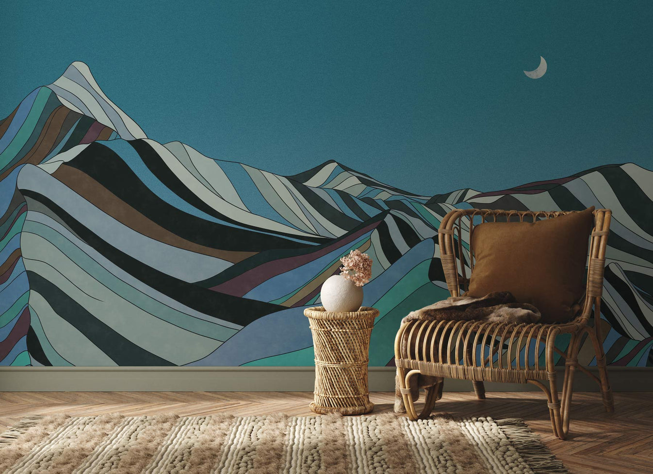 Abstract Wavy Lines Blue Mural Wallpaper | Ever Wallpaper – Everwallpaper