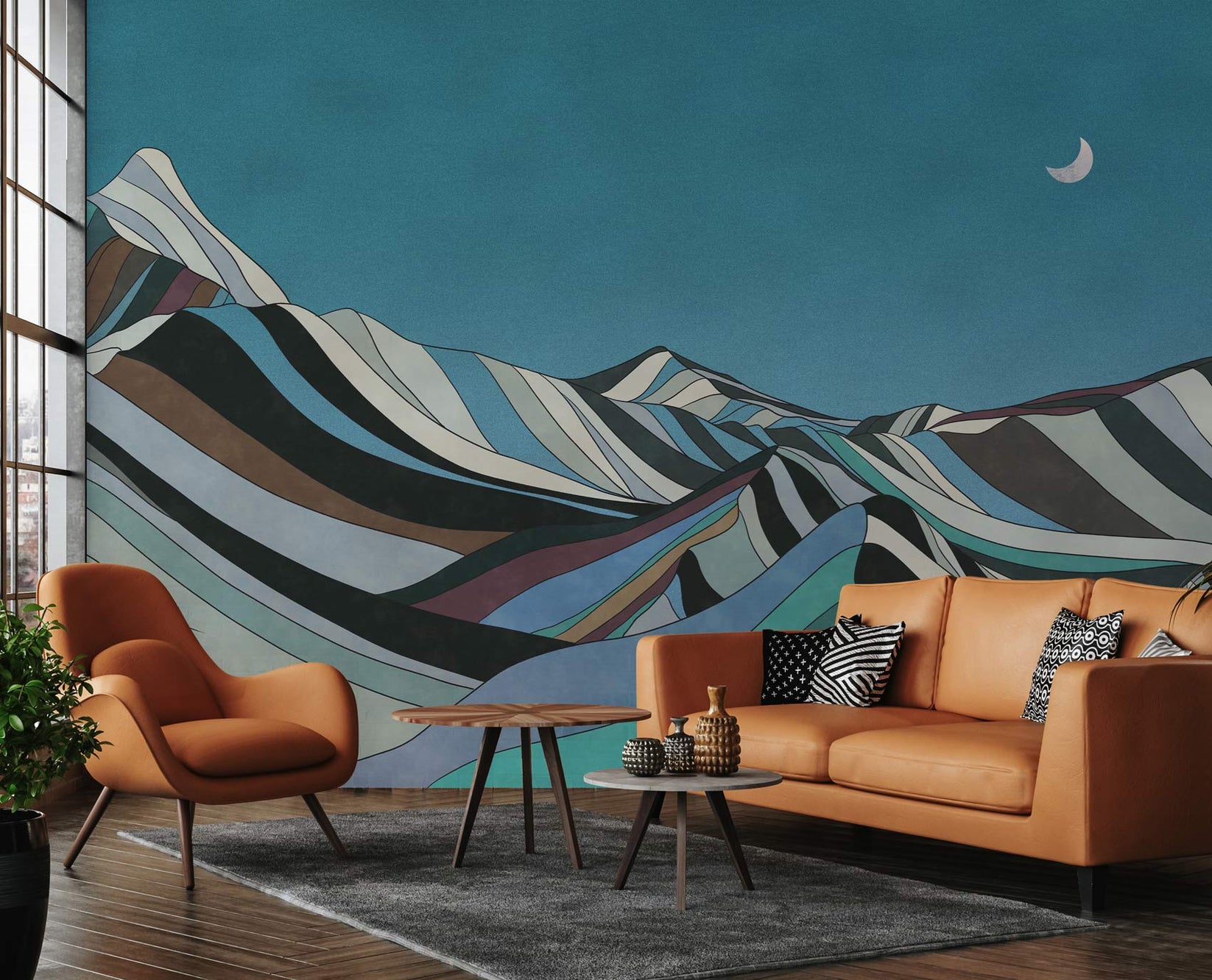 Abstract Wavy Lines Blue Mural Wallpaper | Ever Wallpaper – Everwallpaper