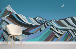 Abstract Wavy Lines Blue Mural Wallpaper | Ever Wallpaper