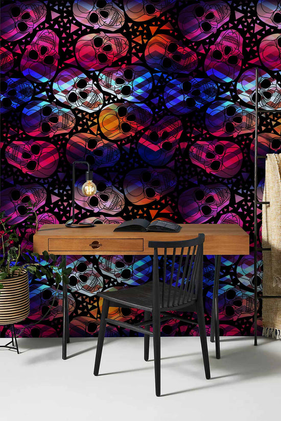 Colorful Geometric Skulls Mural Wallpaper | Ever Wallpaper – Everwallpaper
