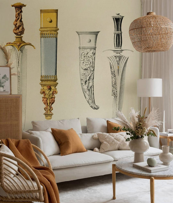 Vintage Decorative Sword Illustration Mural Wallpaper | Ever Wallpaper ...