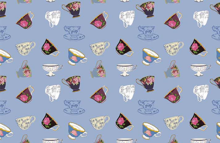 Vintage Teacup Pattern Blue Mural Wallpaper | Ever Wallpaper ...
