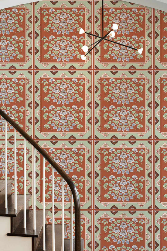 Vintage Orange Floral Pattern Mural Wallpaper | Ever Wallpaper ...