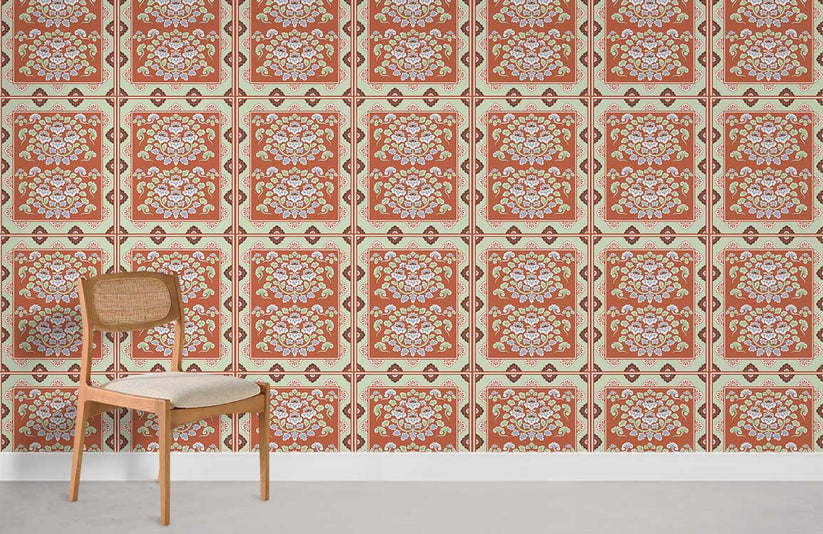 Vintage Orange Floral Pattern Mural Wallpaper | Ever Wallpaper ...